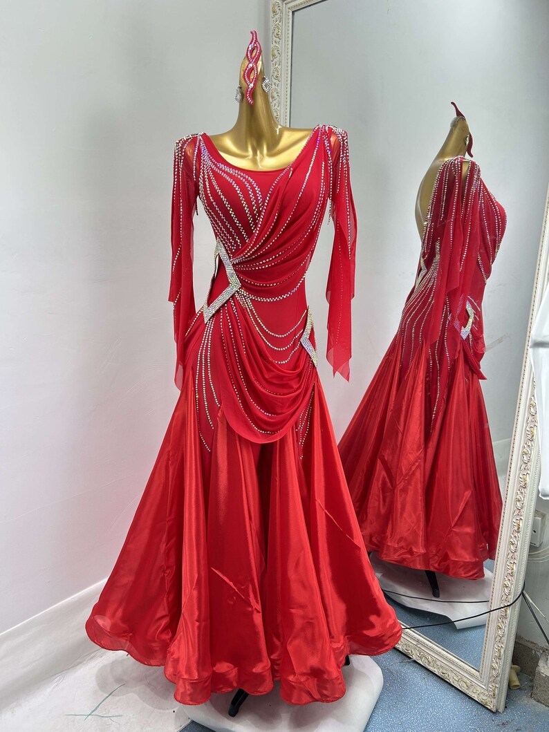Red Smooth Dress Red Ballroom Dress Standard Dress With Waist and Back ...