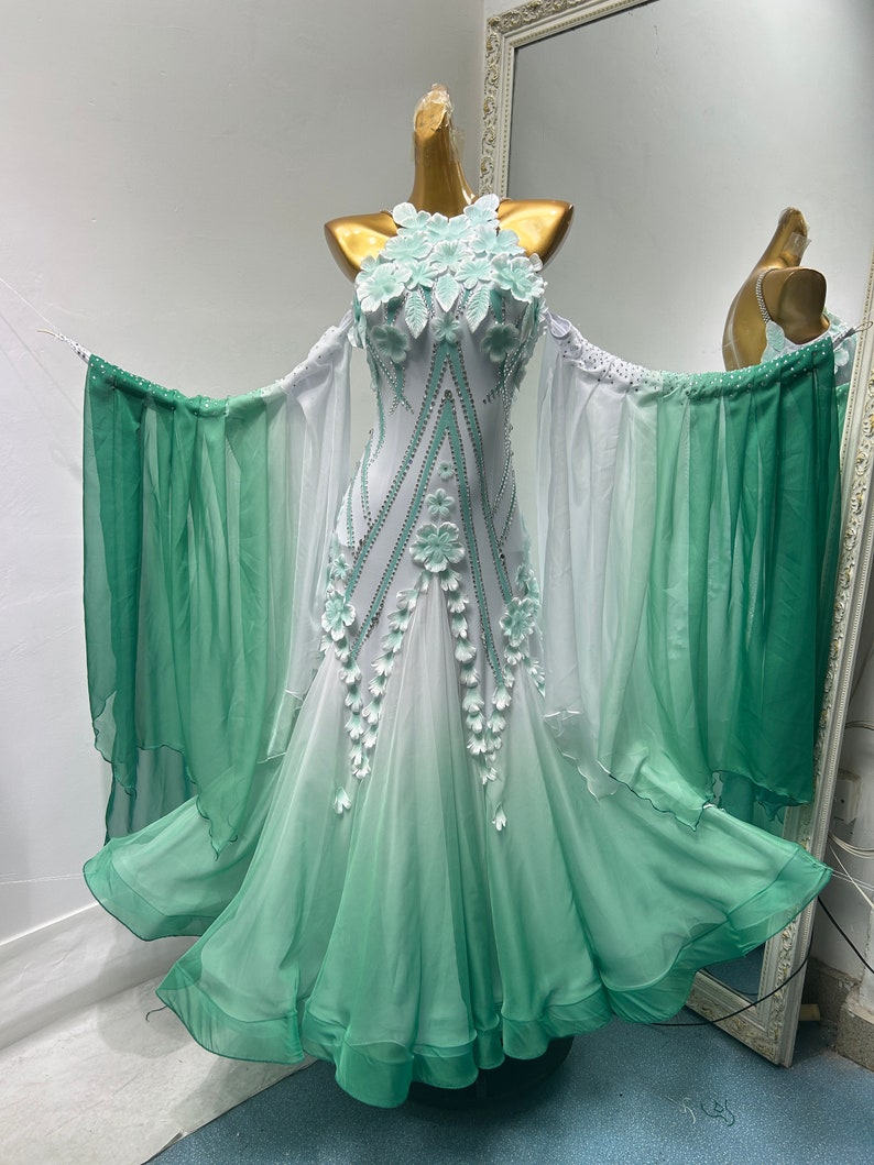Ombre Green White Floral Smooth Ballroom Dance Dress Ombre Green Smooth ...