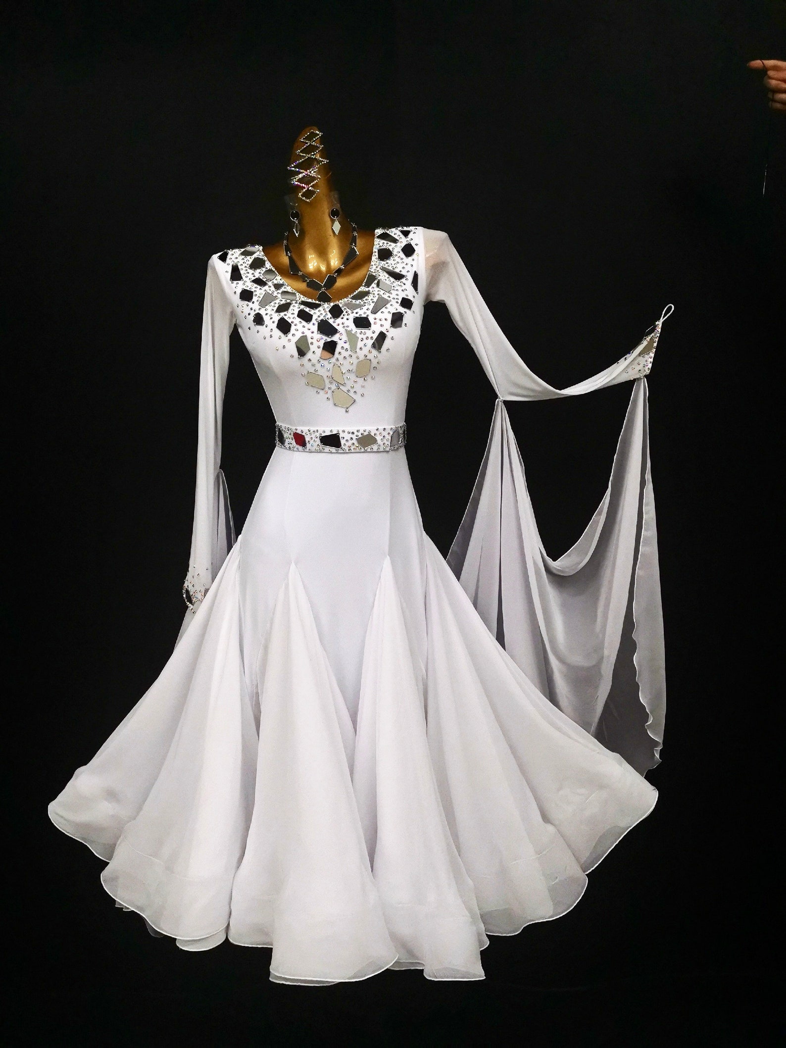 White Ballroom Dance Dress With 2 Types of Streamers White Standard ...