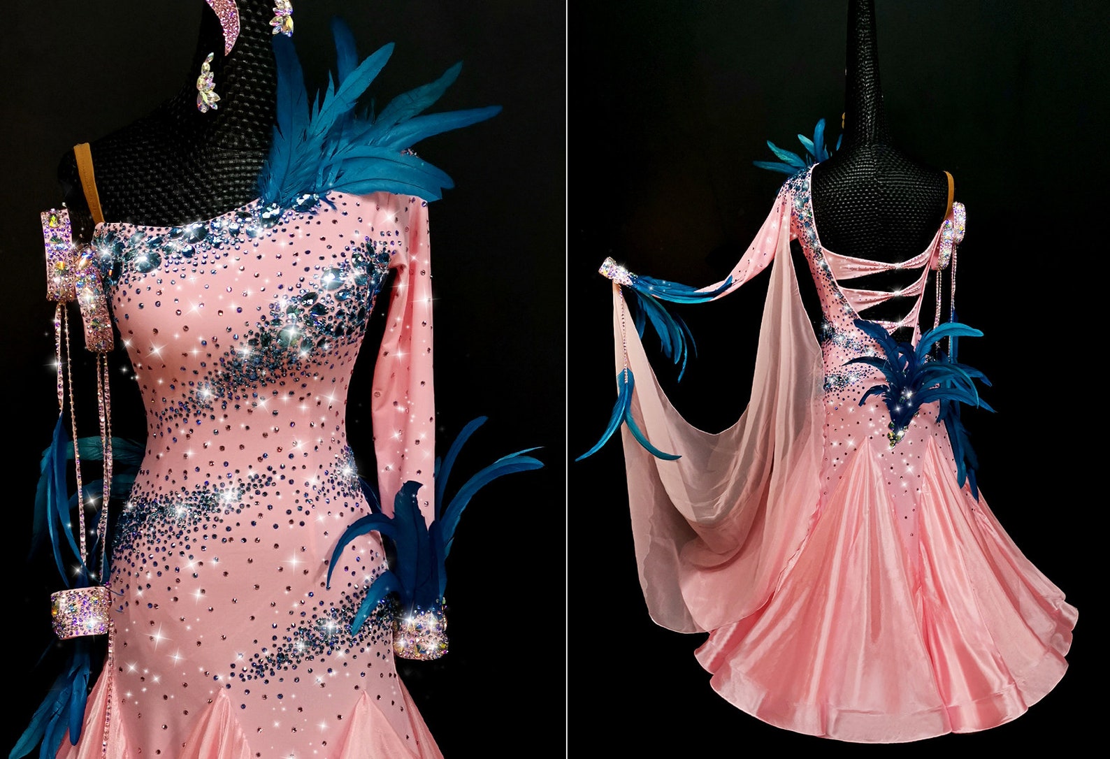 Coral Ballroom Dress With Teal Feather Coral Smooth Dress Standard ...