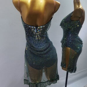 Dark Green Latin Dance Dress With Mesh Latin Dress Rhythm Dress L0158 ...