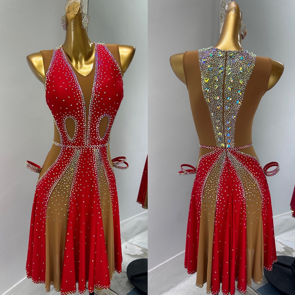 Red Latin Dance Dress Red Rhythm Dress With Crystals L0140 - Etsy