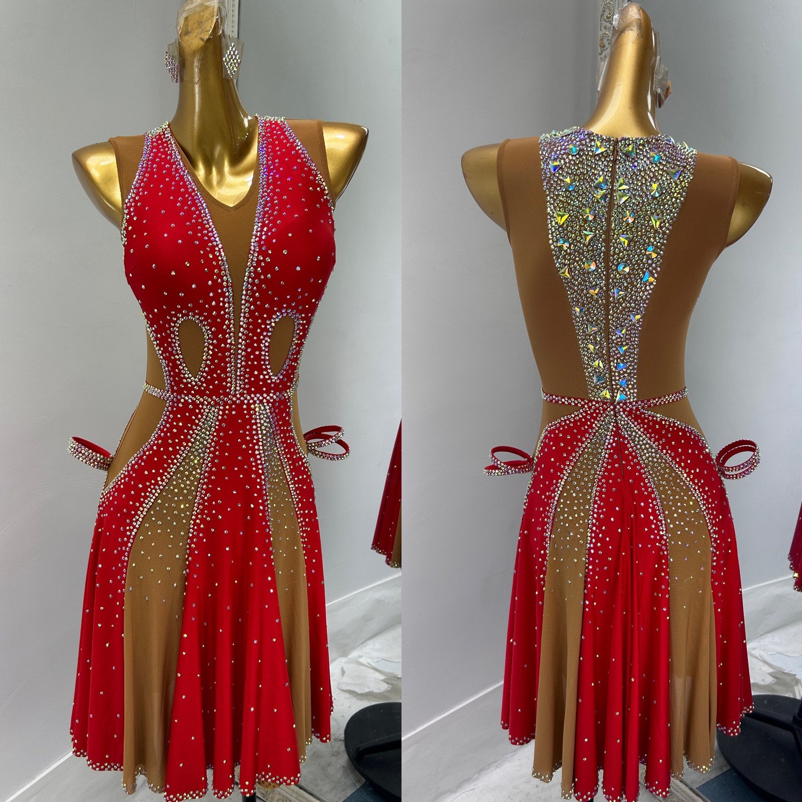Red Latin Dance Dress Red Rhythm Dress With Crystals L0140 - Etsy