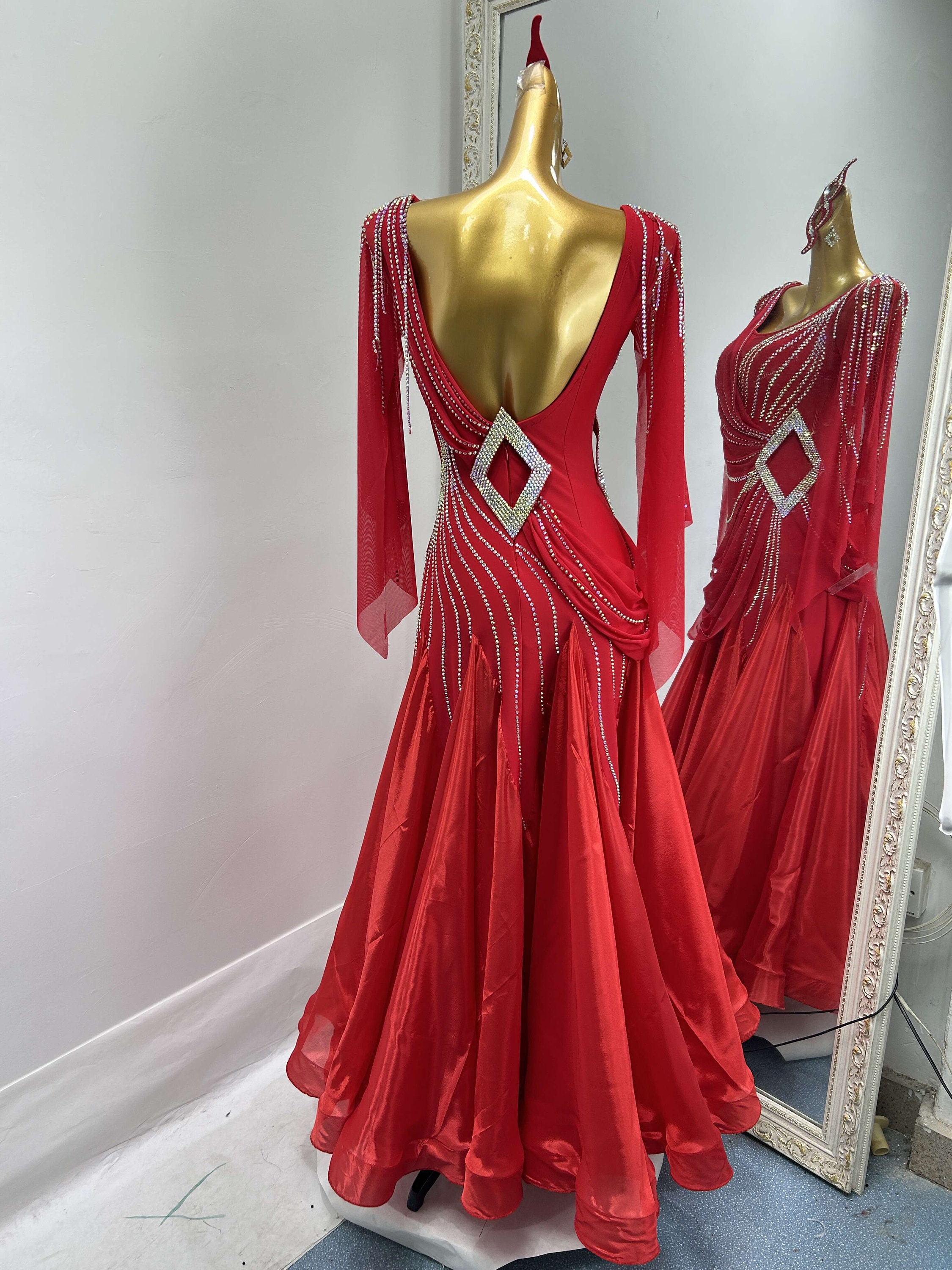 Red Smooth Dress Red Ballroom Dress Standard Dress With Waist and Back ...