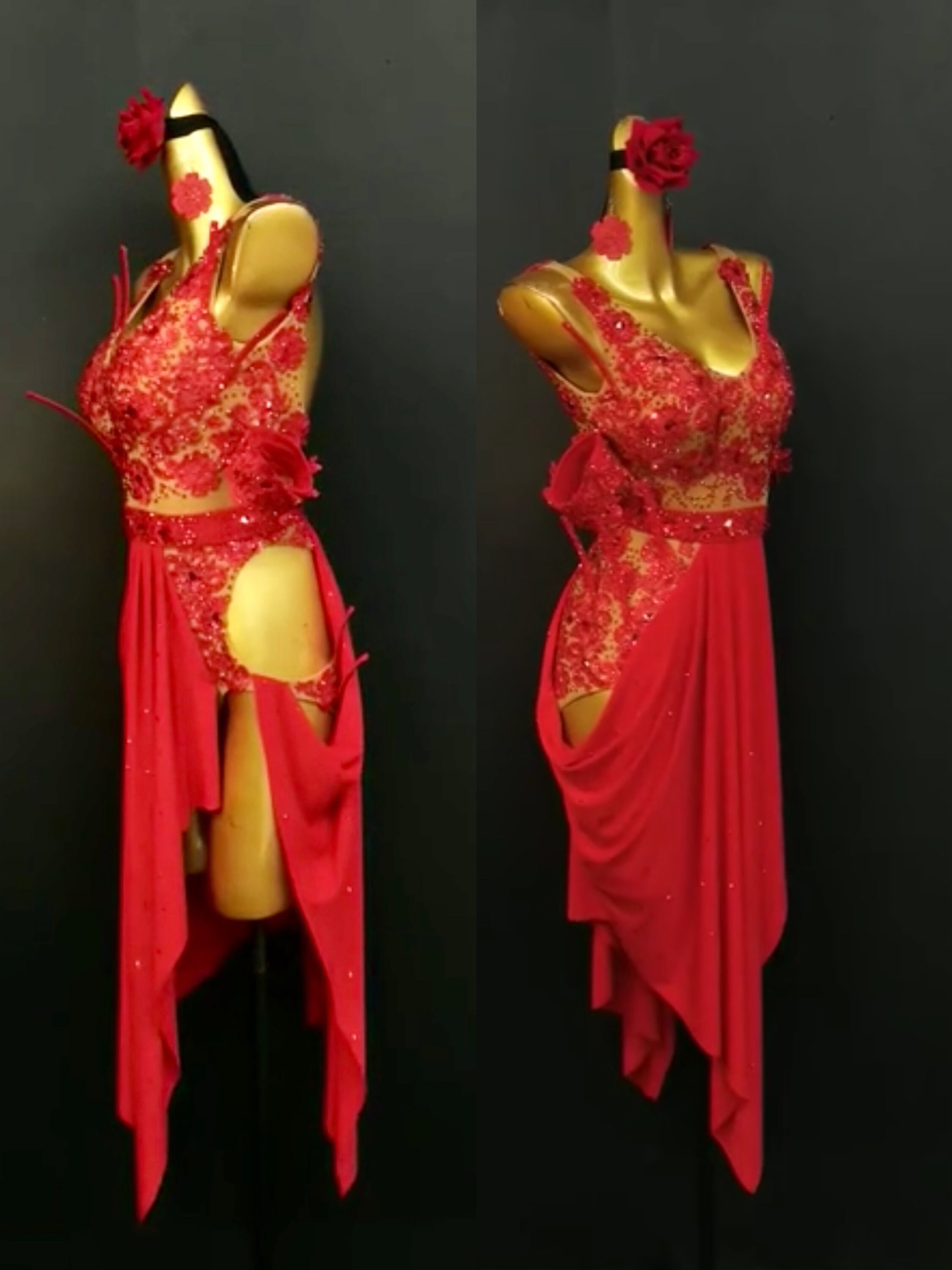 Red Latin Rhythm Dance Dress With Lace Appliques L0070 - Etsy