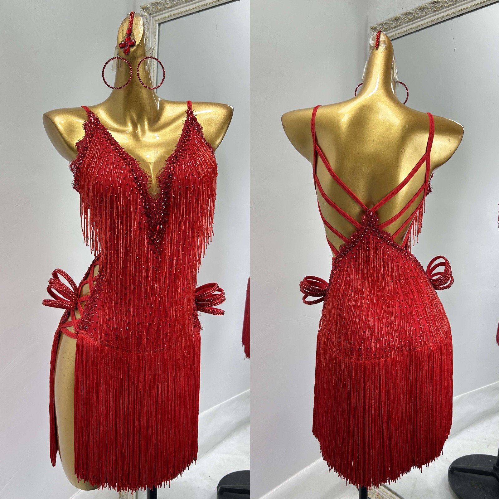 Red Latin Dance Dress With Beads and Cross Back Design Red Rhythm Dress ...