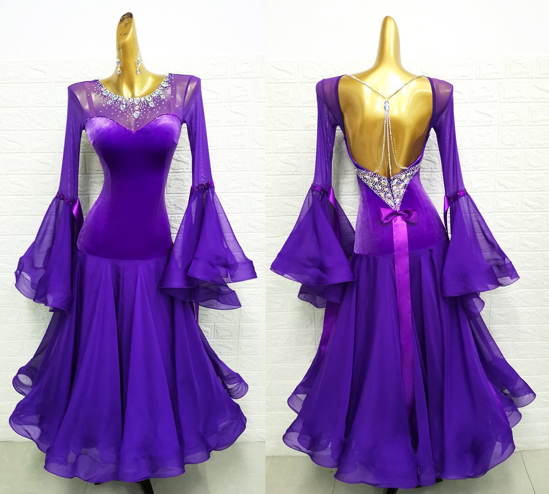Purple Velvet Ballroom Dance Dress Smooth Dress Standard Dress B0005 - Etsy