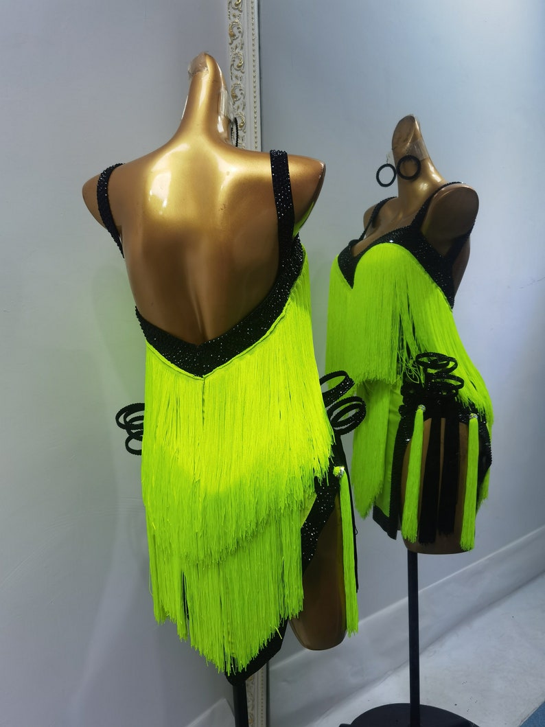 Neon Green Latin Dress With Fringe Neon Green Rhythm Dress L0143 - Etsy