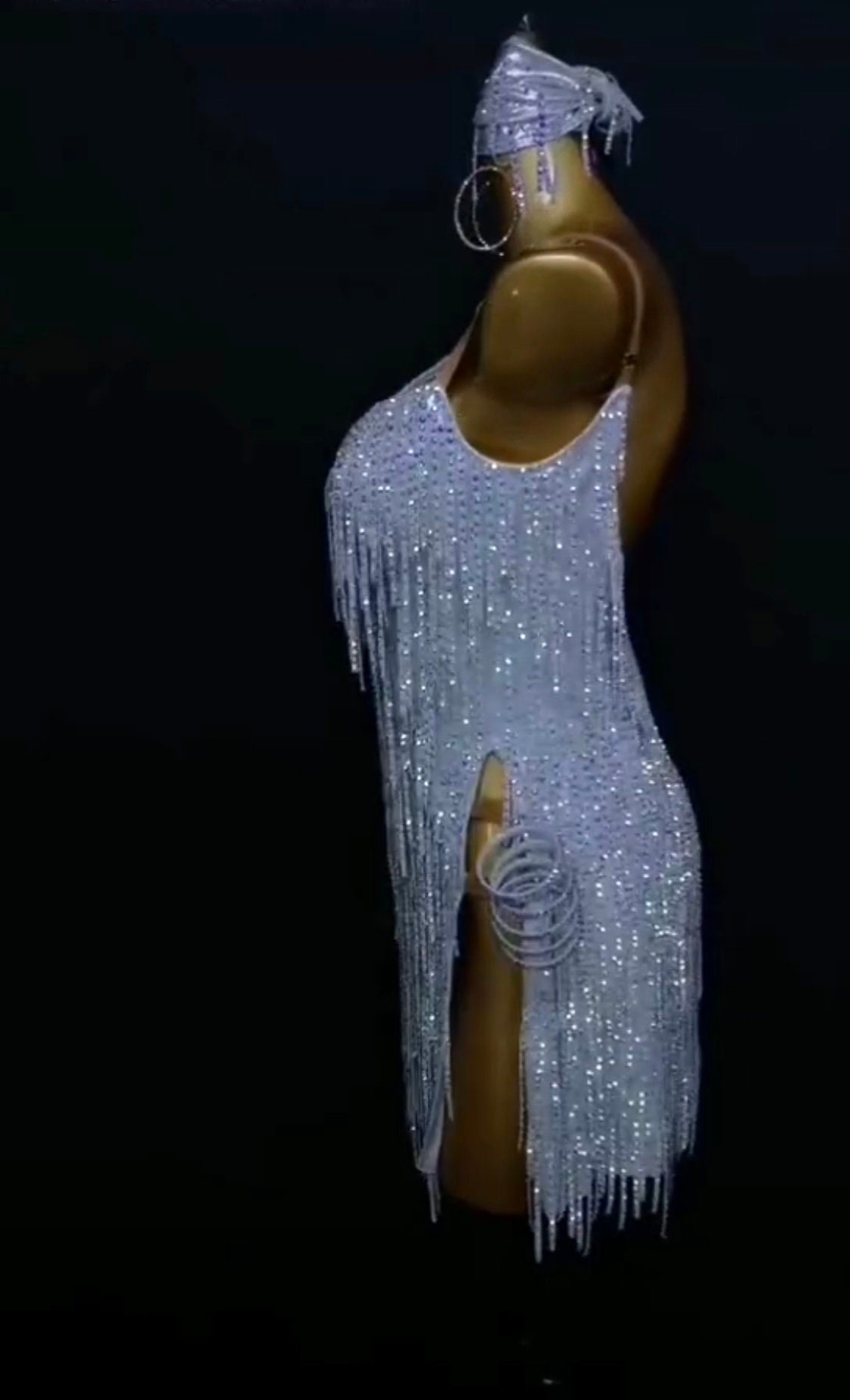 Silver Sparkling Latin Dress Full of Stones Silver Rhythm Dress Fringe ...