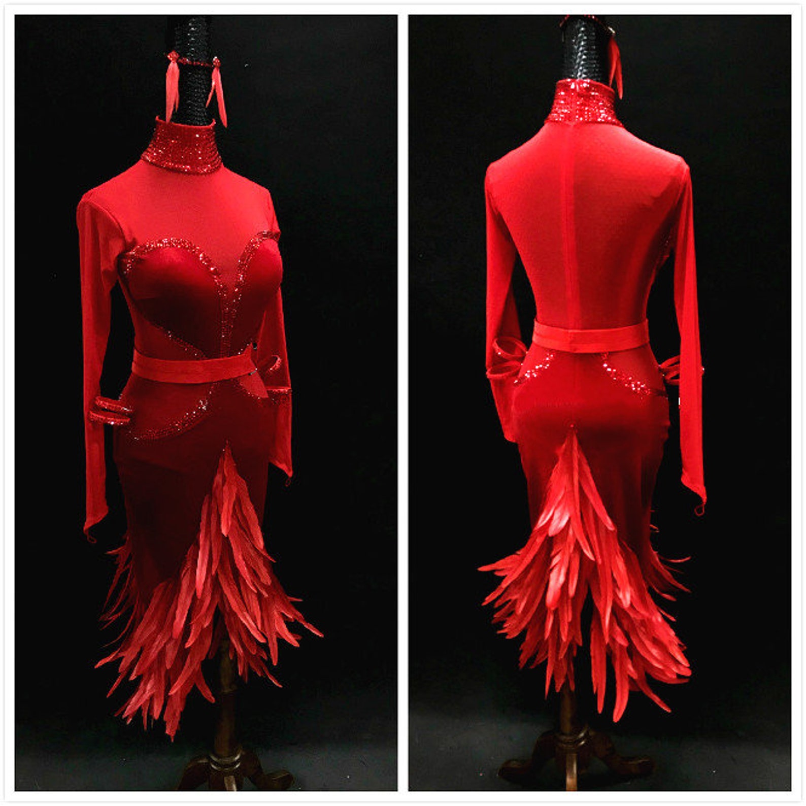 Red Feather Latin Dance Dress Red Feather Rhythm Dress L0030 - Etsy