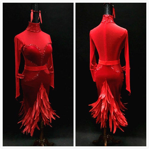 Red Latin Dance Dress With Fringe and Rings | Etsy