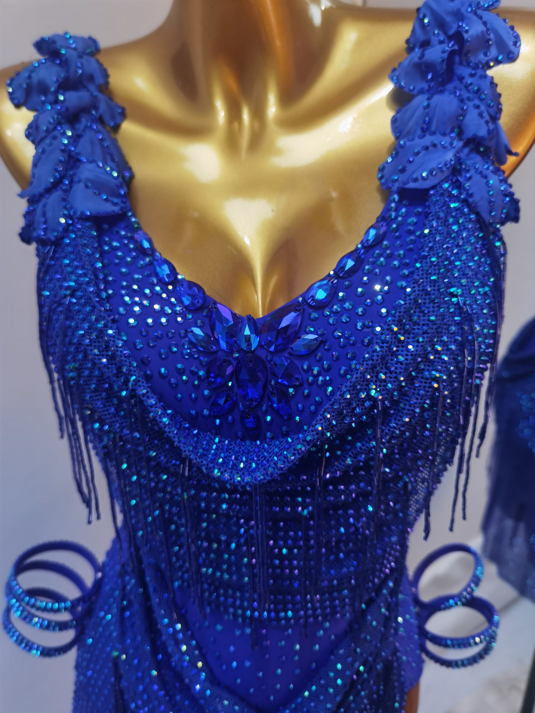 Blue Latin Dance Dress Full of Crystals Blue Rhythm Dress L0169 - Etsy