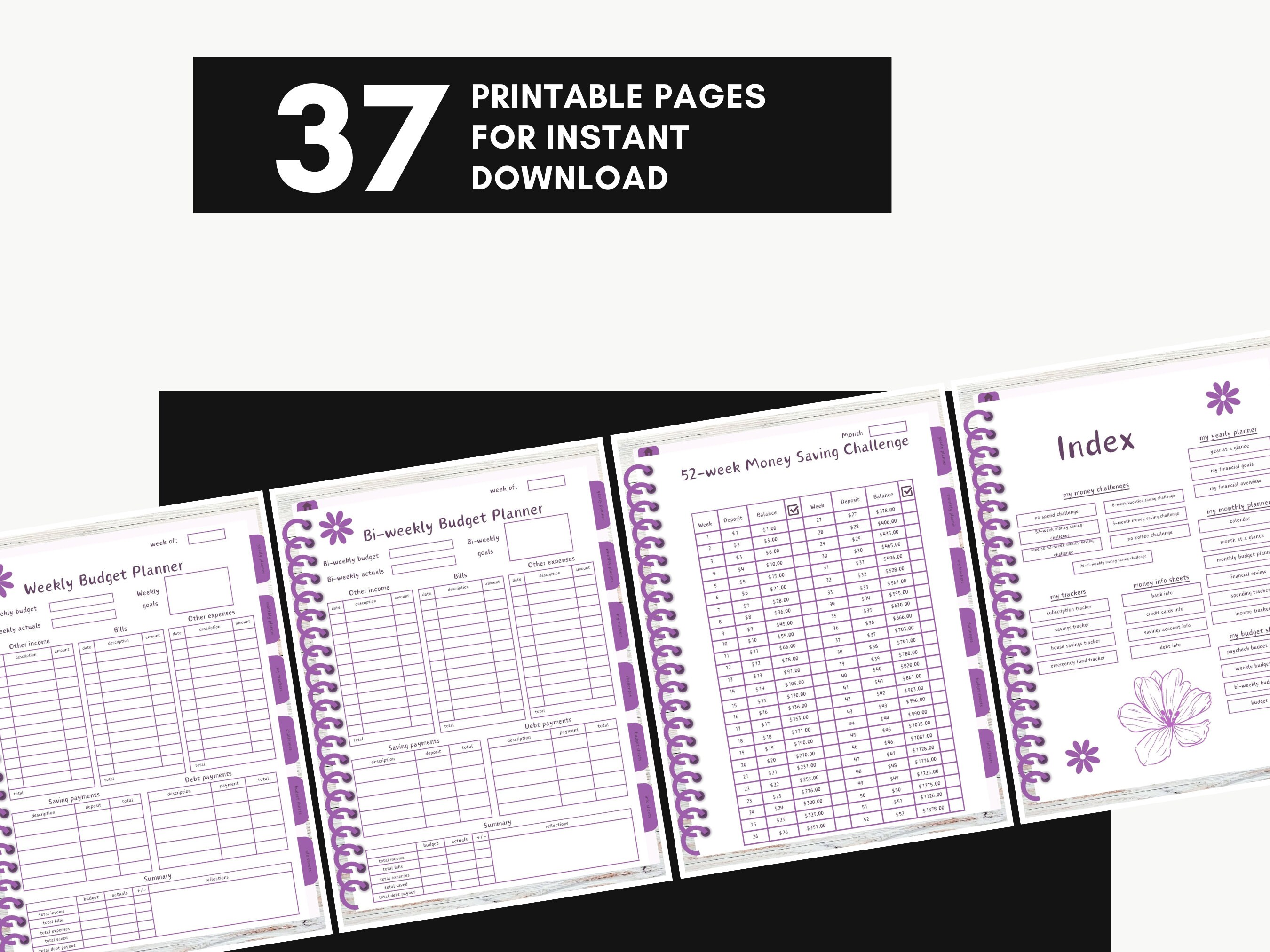 Weekly and Monthly Budget Planner, Bill Tracker, Purple Budget Flower ...