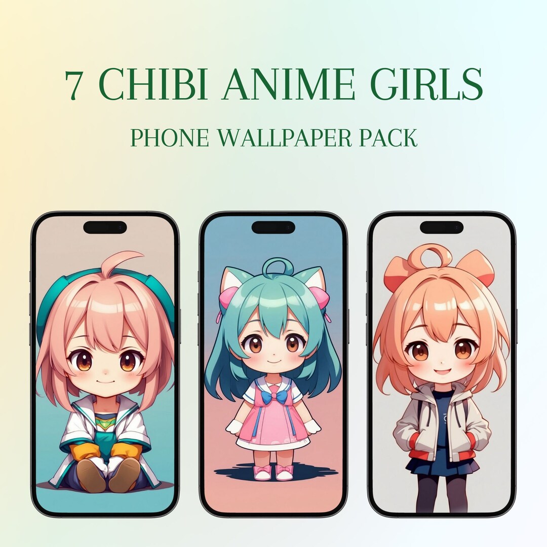 Kawaii Chibi Anime Girl Mobile Phone Wallpapers Set / Chibi - Etsy España
