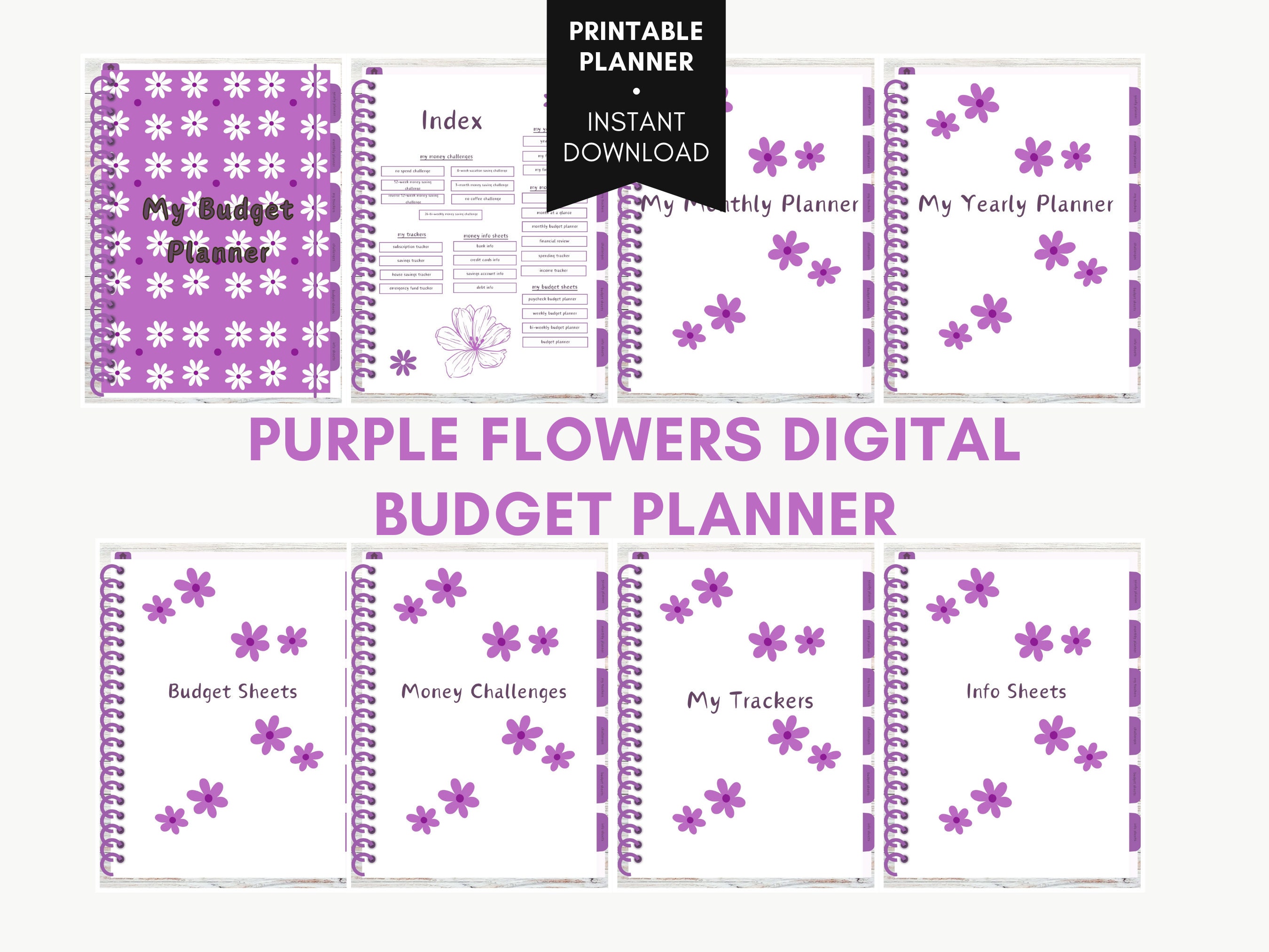 Weekly and Monthly Budget Planner, Bill Tracker, Purple Budget Flower ...