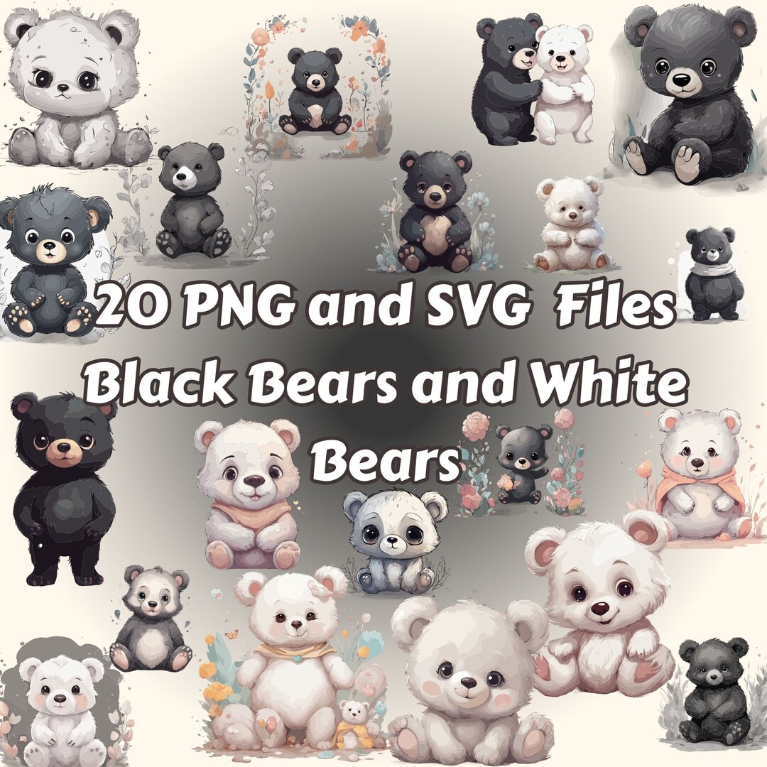 Kawaii Black Bears and White Bears Clipart Set Instant Download ...
