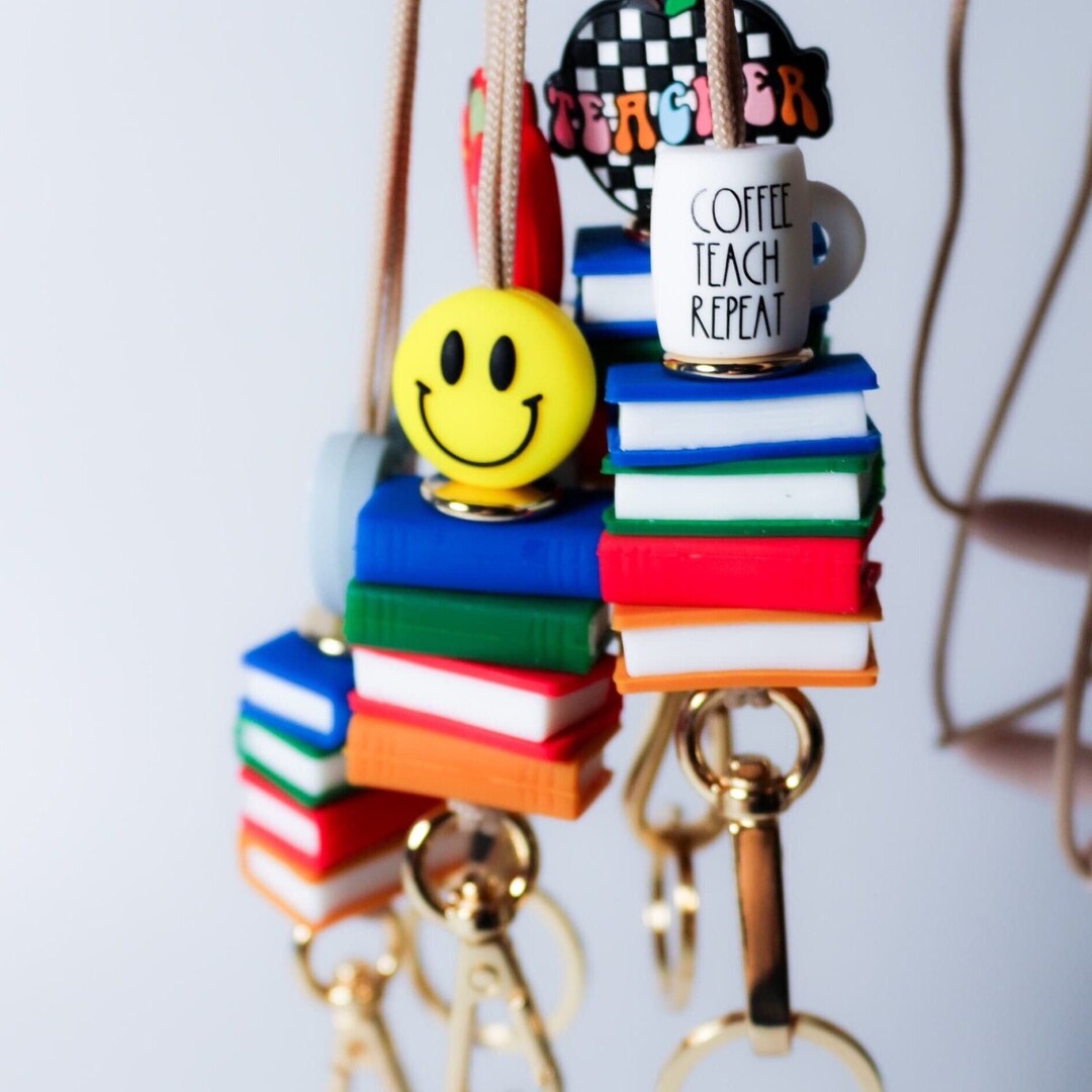 Librarian Lanyard Colorful Stacked Books Pattern Great for ID and Key ...