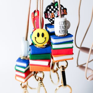 Librarian Lanyard Colorful Stacked Books Pattern Great for ID and Key ...