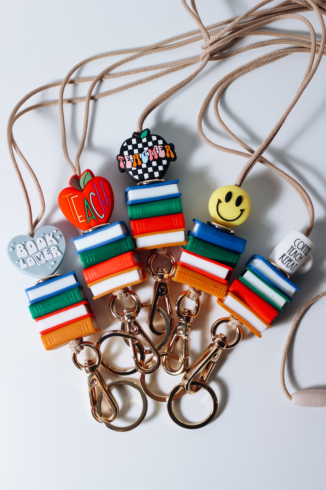 Librarian Lanyard Colorful Stacked Books Pattern Great for ID and Key ...