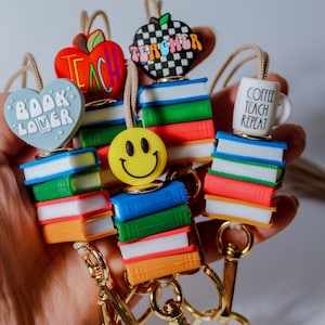 Librarian Lanyard Colorful Stacked Books Pattern Great for ID and Key ...