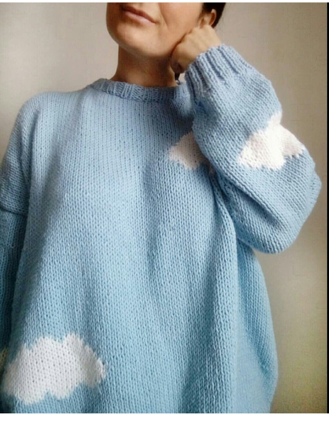 Blue Sweater With Clouds. Women's Knitted Sweater With Clouds. Cloud ...