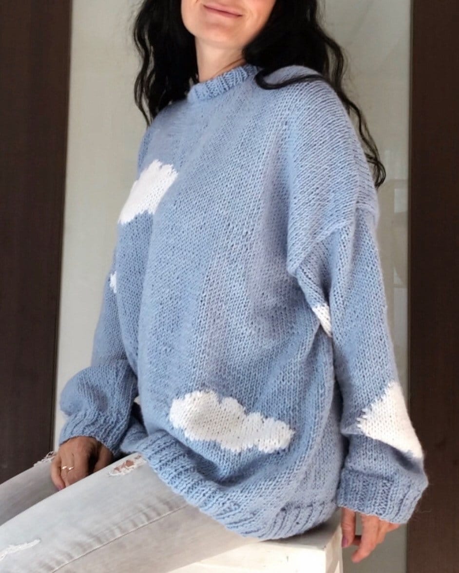 Cloud Sweater. Blue Sweater With Clouds. Romantic Sweater. Warm Sweater ...