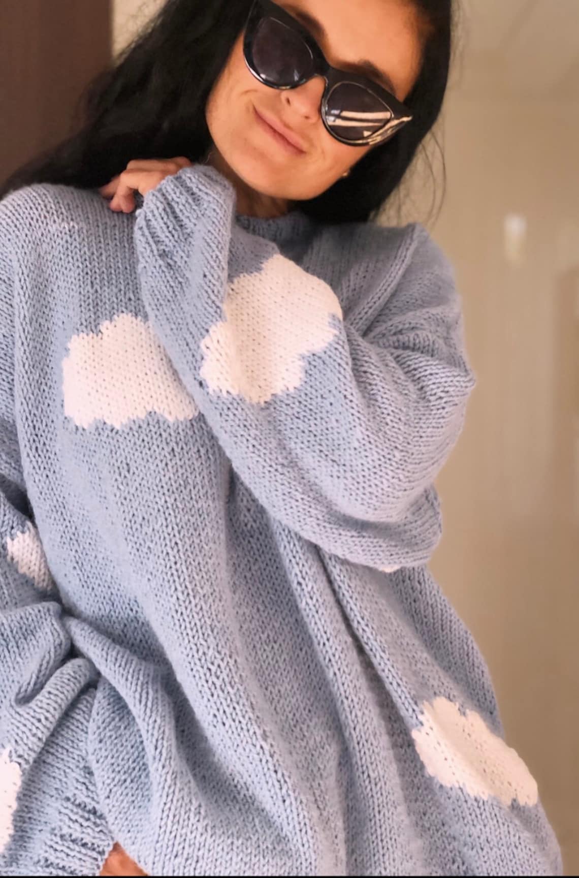 Cloud Sweater. Blue Sweater With Clouds. Romantic Sweater. Warm Sweater ...