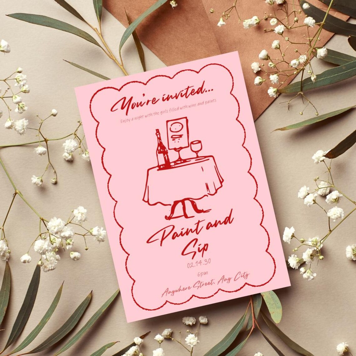 Customisable Paint and Sip Party Invitation | Fully Editable Canva ...