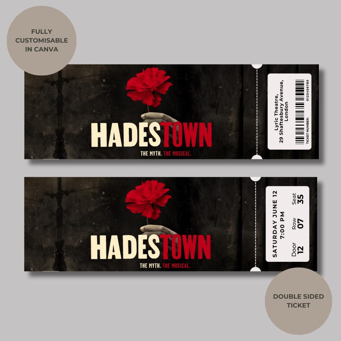 Hadestown Musical Customisable Printable Theatre Ticket | Personalised ...