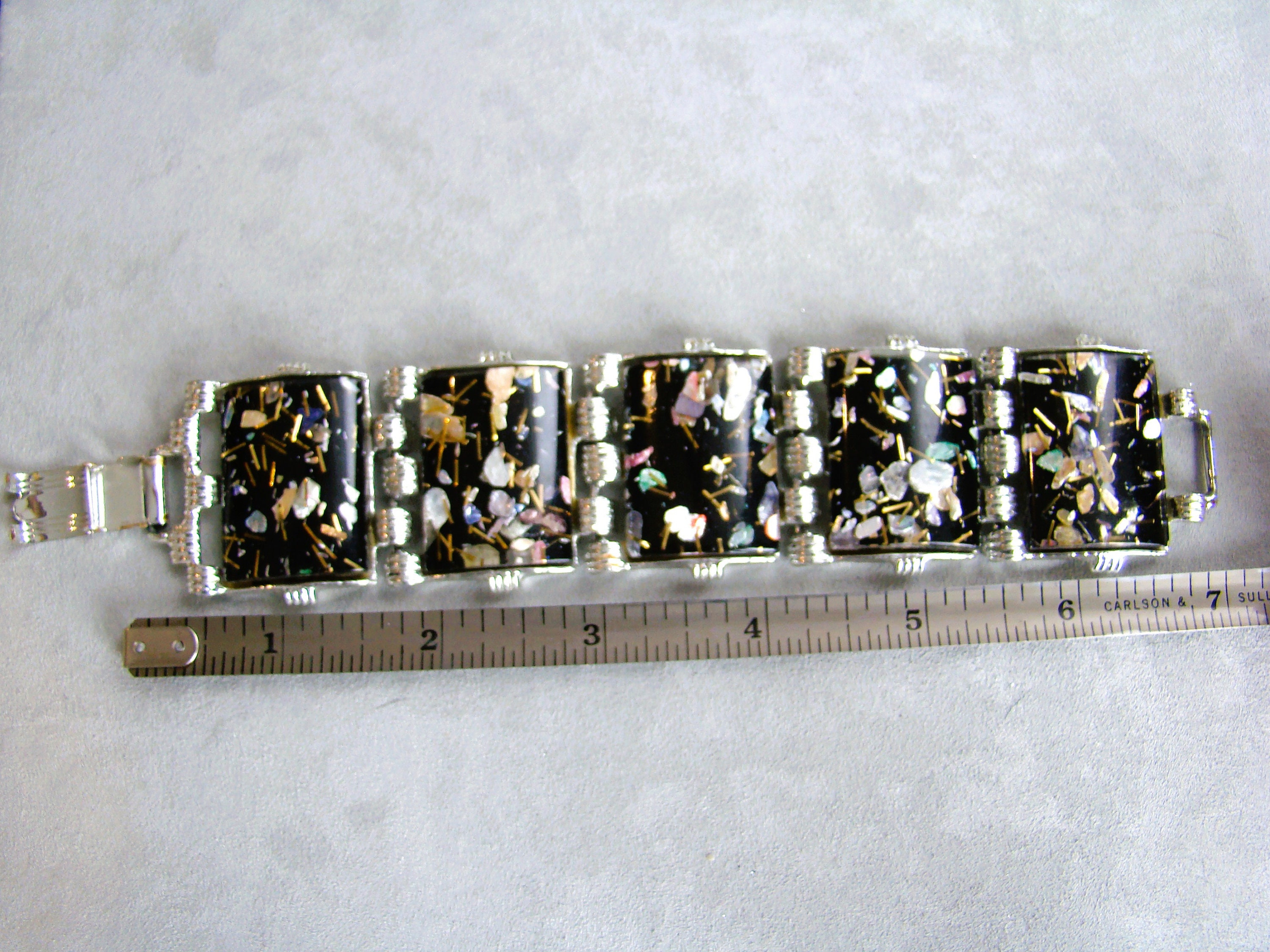 Vintage PAM Pamoline Mid-century Black Silver-tone Chunky Confetti ...