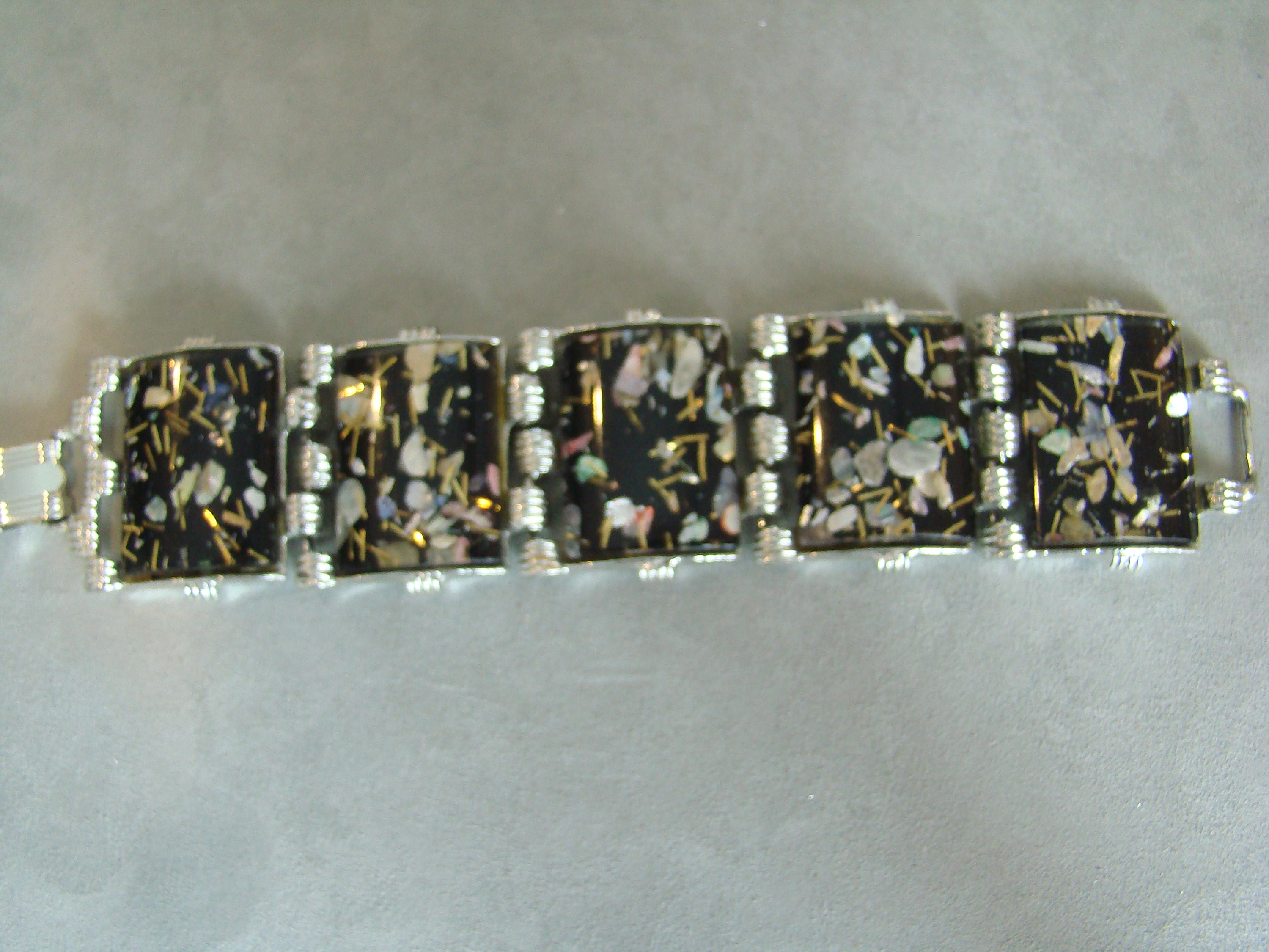 Vintage PAM Pamoline Mid-century Black Silver-tone Chunky Confetti ...