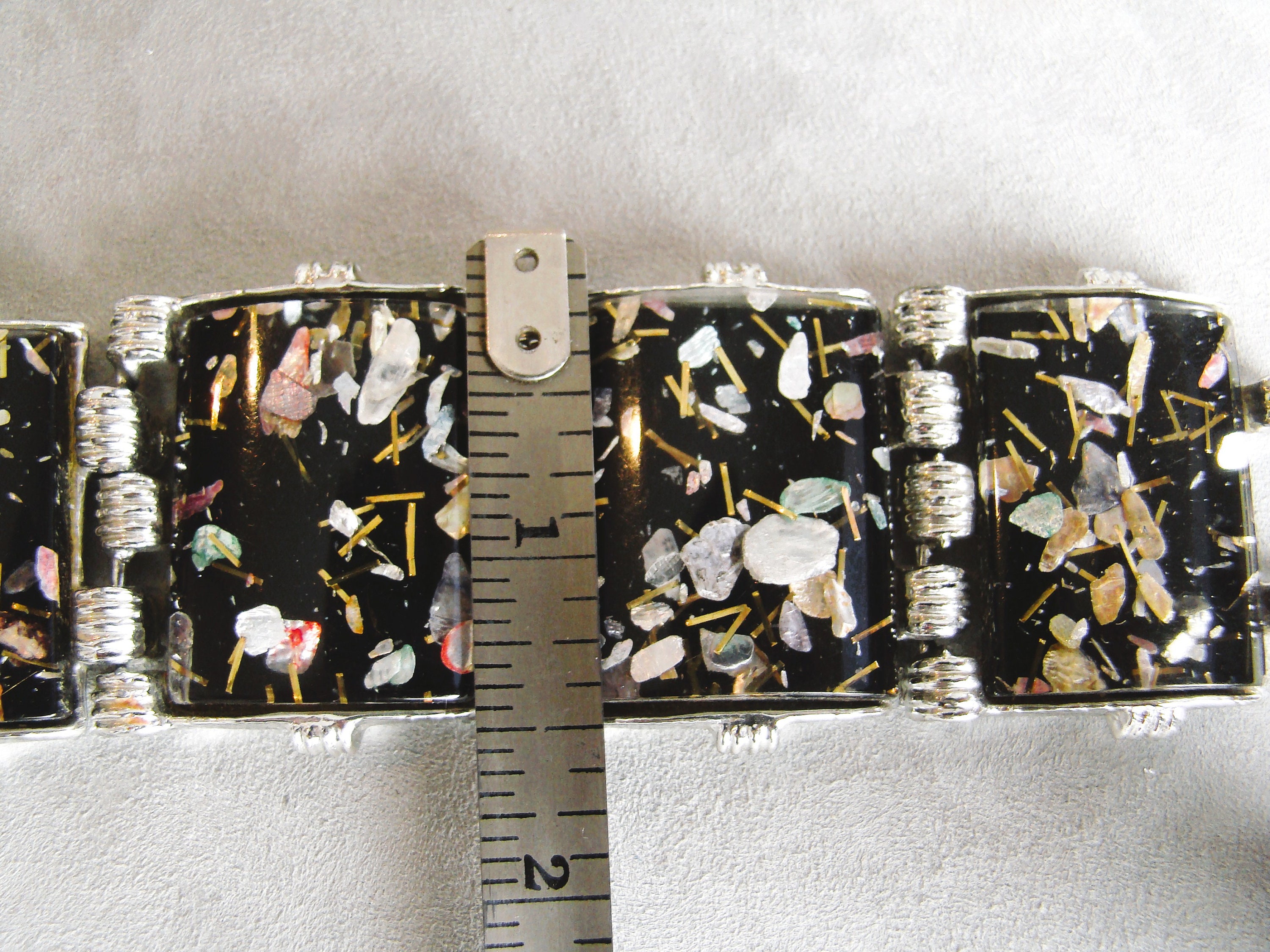 Vintage PAM Pamoline Mid-century Black Silver-tone Chunky Confetti ...