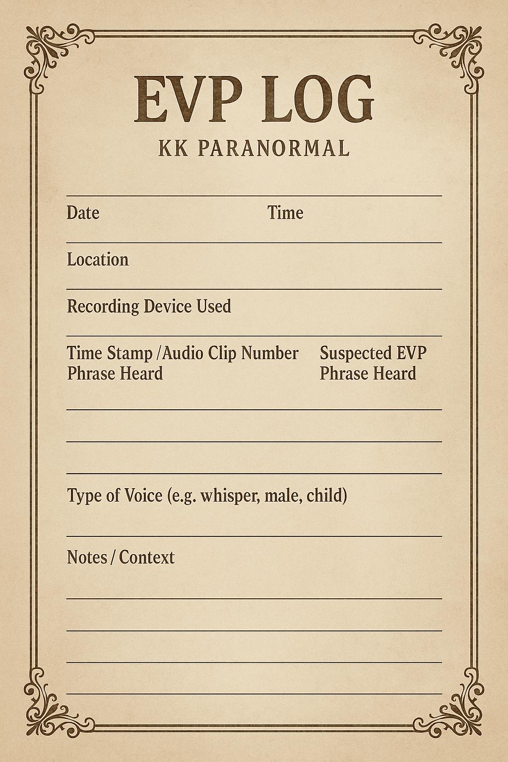Spirit Session Note Pack – Printable Ghost Hunting Log, EVP Tracker ...