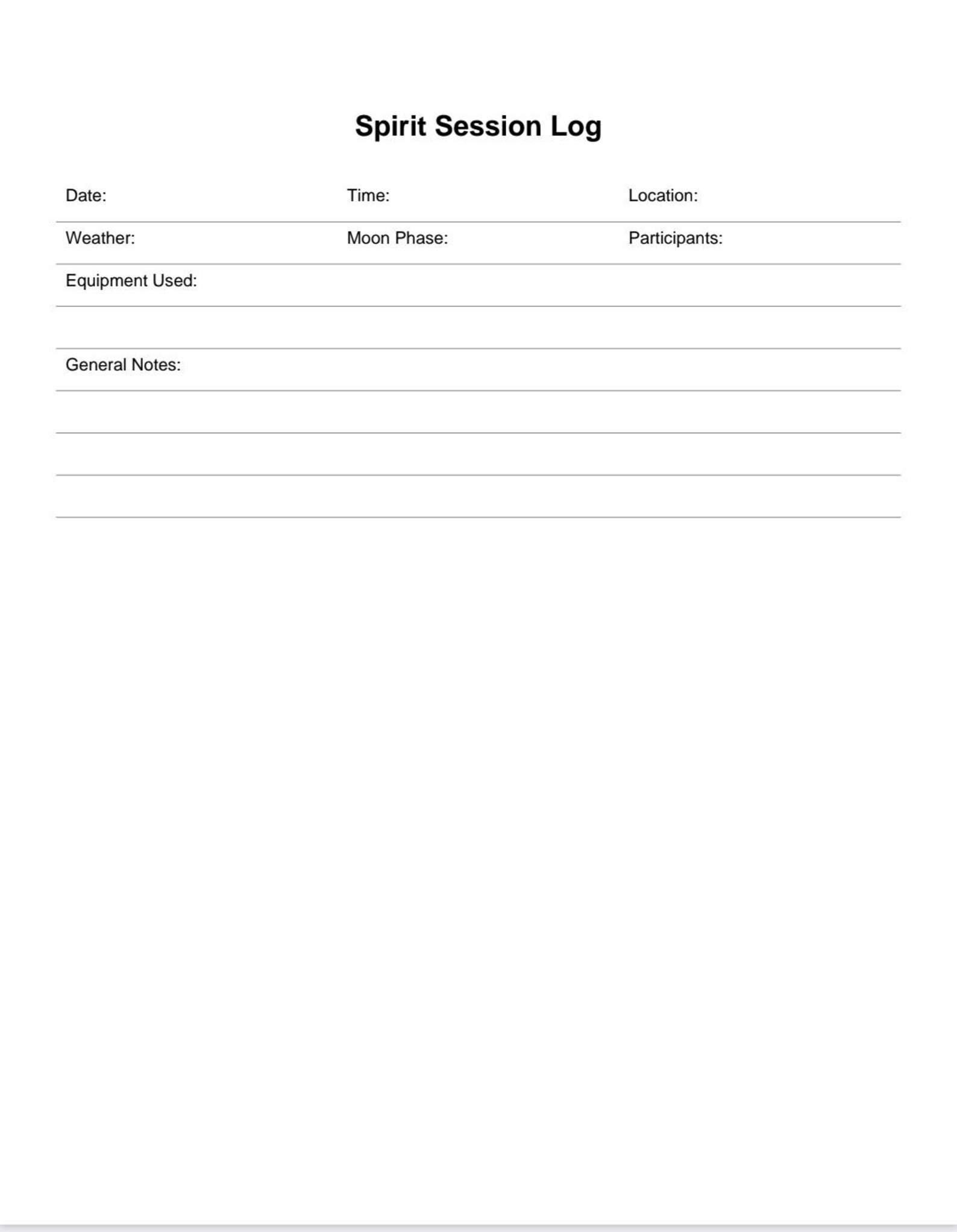 Spirit Session Note Pack – Printable Ghost Hunting Log, EVP Tracker ...