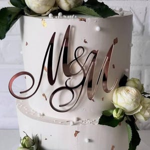 Custom Initials Wedding Cake Topper, Gold Acrylic Cake Side Monogram ...