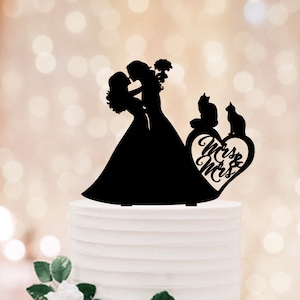 Lesbian Wedding Cake Topper Cat, Two Brides Cake Topper With Cat, Cake ...