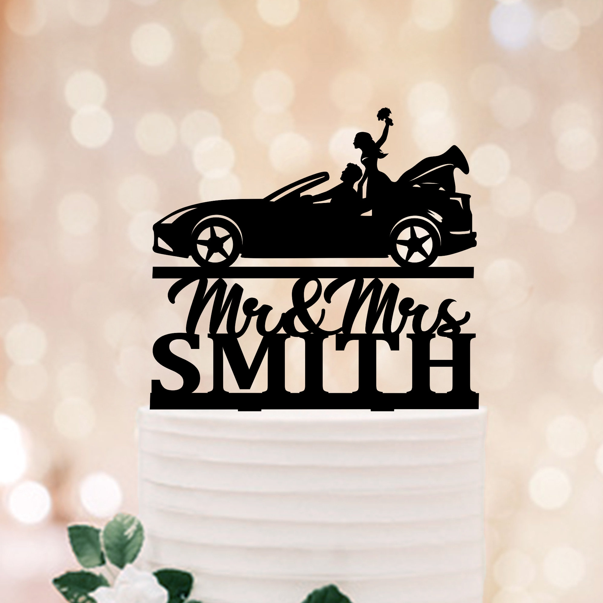 Car Wedding Cake Topper, Cabriolet Cake Topper, Personalized Mr and Mrs ...