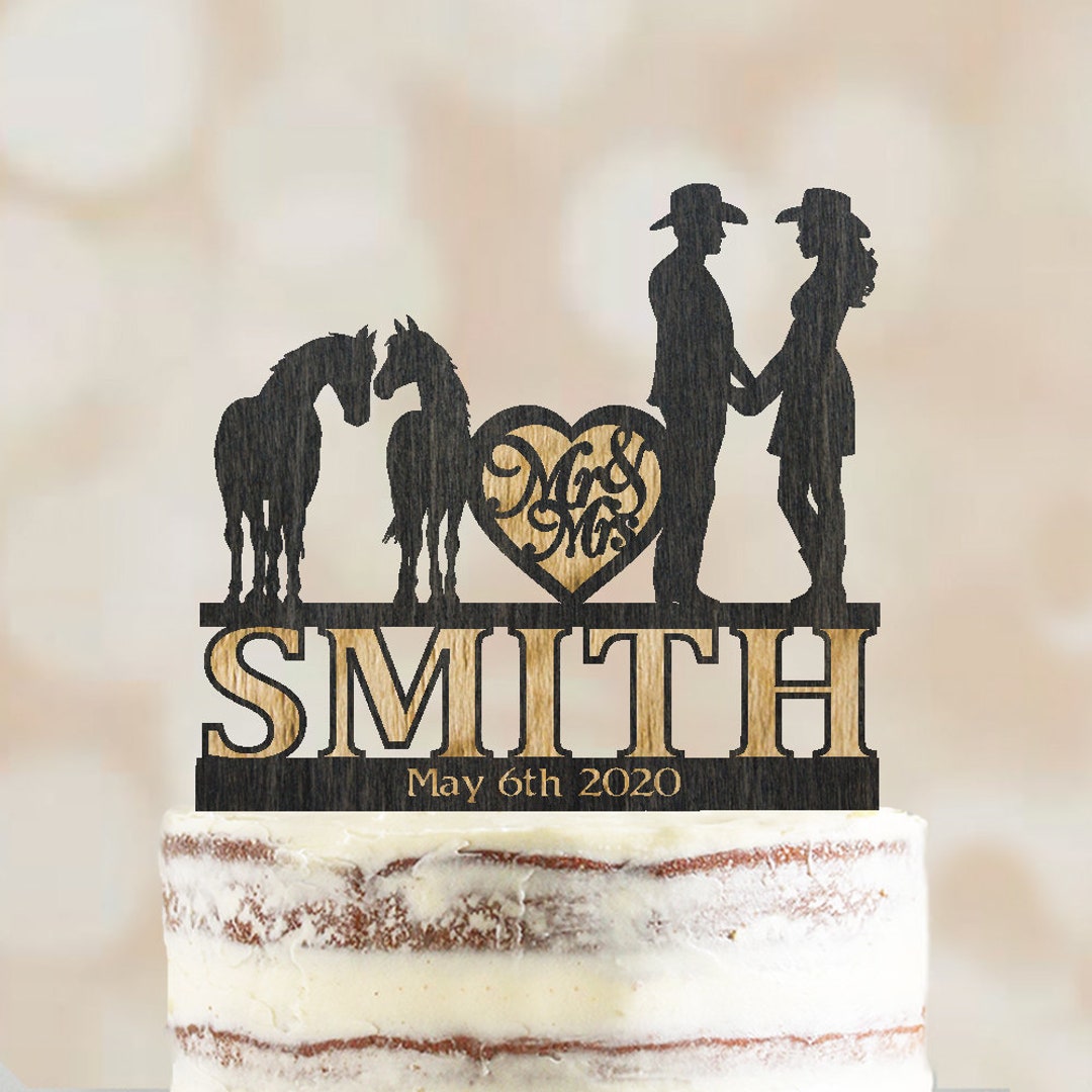 Custom Horse Wedding Cake Topper, Cowboy Bride and Groom, Rustic ...