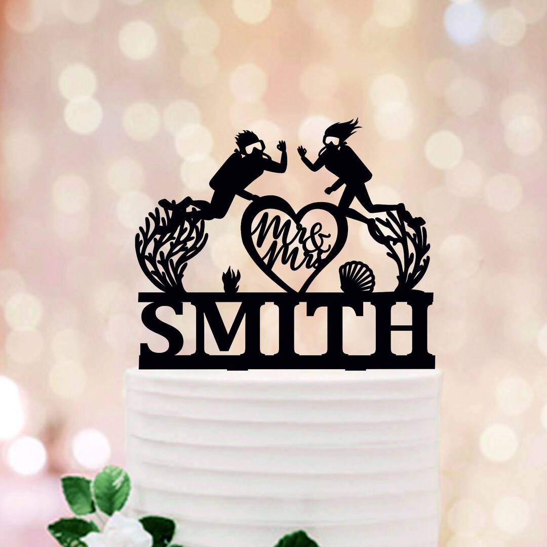 Scuba Divers Wedding Cake Topper, Diving Theme Wedding Decoration ...