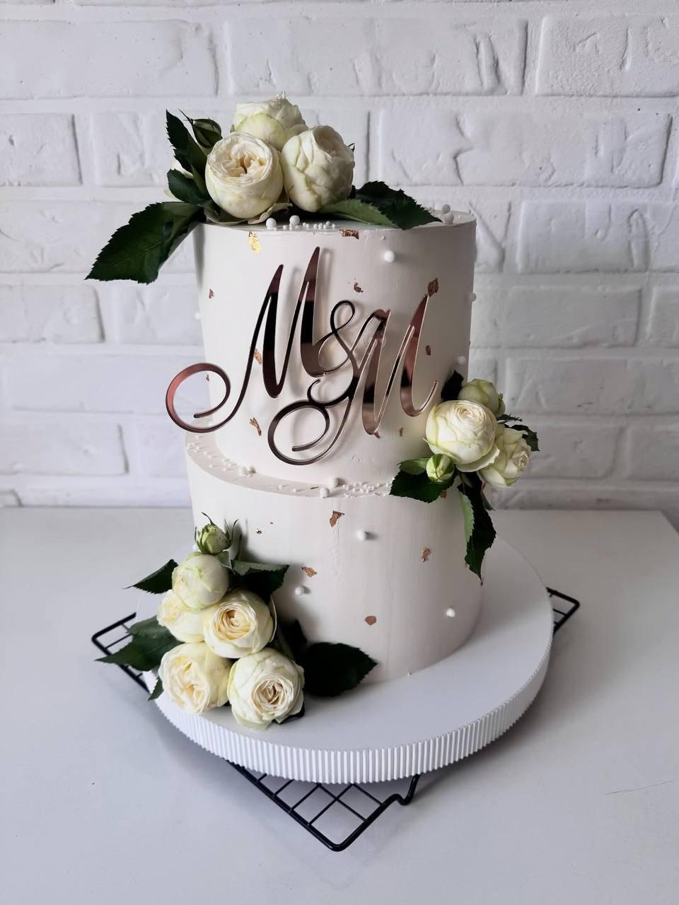 Custom Initials Wedding Cake Topper, Gold Acrylic Cake Side Monogram ...