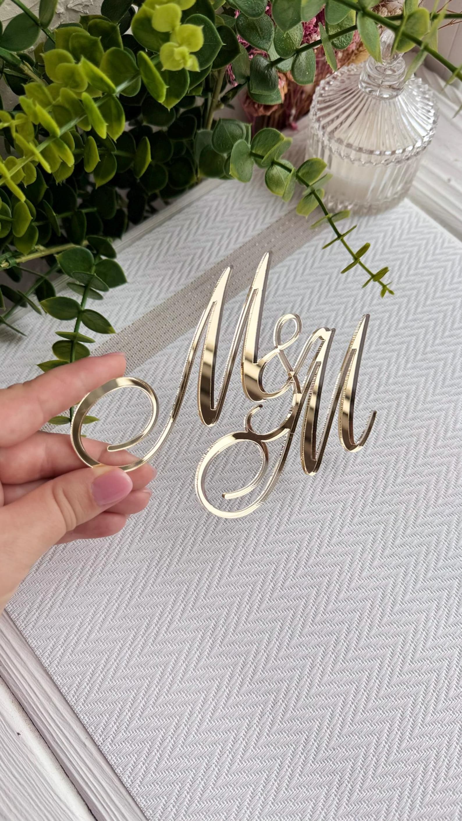 Custom Initials Wedding Cake Topper, Gold Acrylic Cake Side Monogram ...