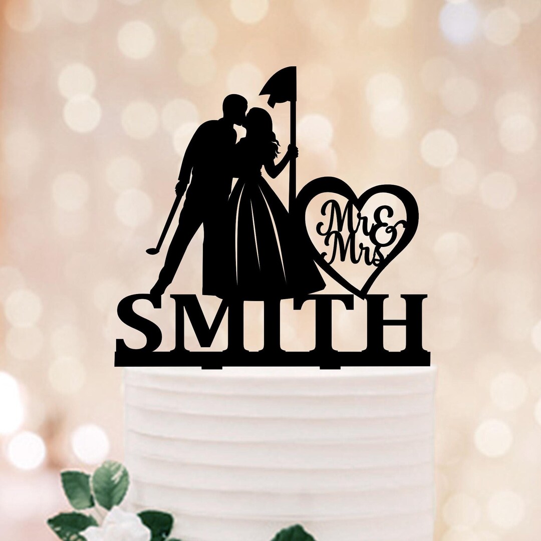 Personalized Golf Wedding Cake Topper, Bride and Groom Golfing Wedding ...