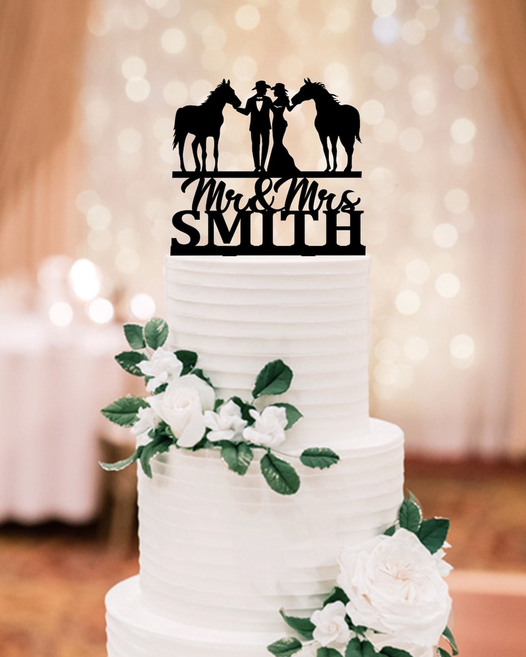 Horse Wedding Cake Topper, Cowboy Couple Riding Mr and Mrs Topper ...