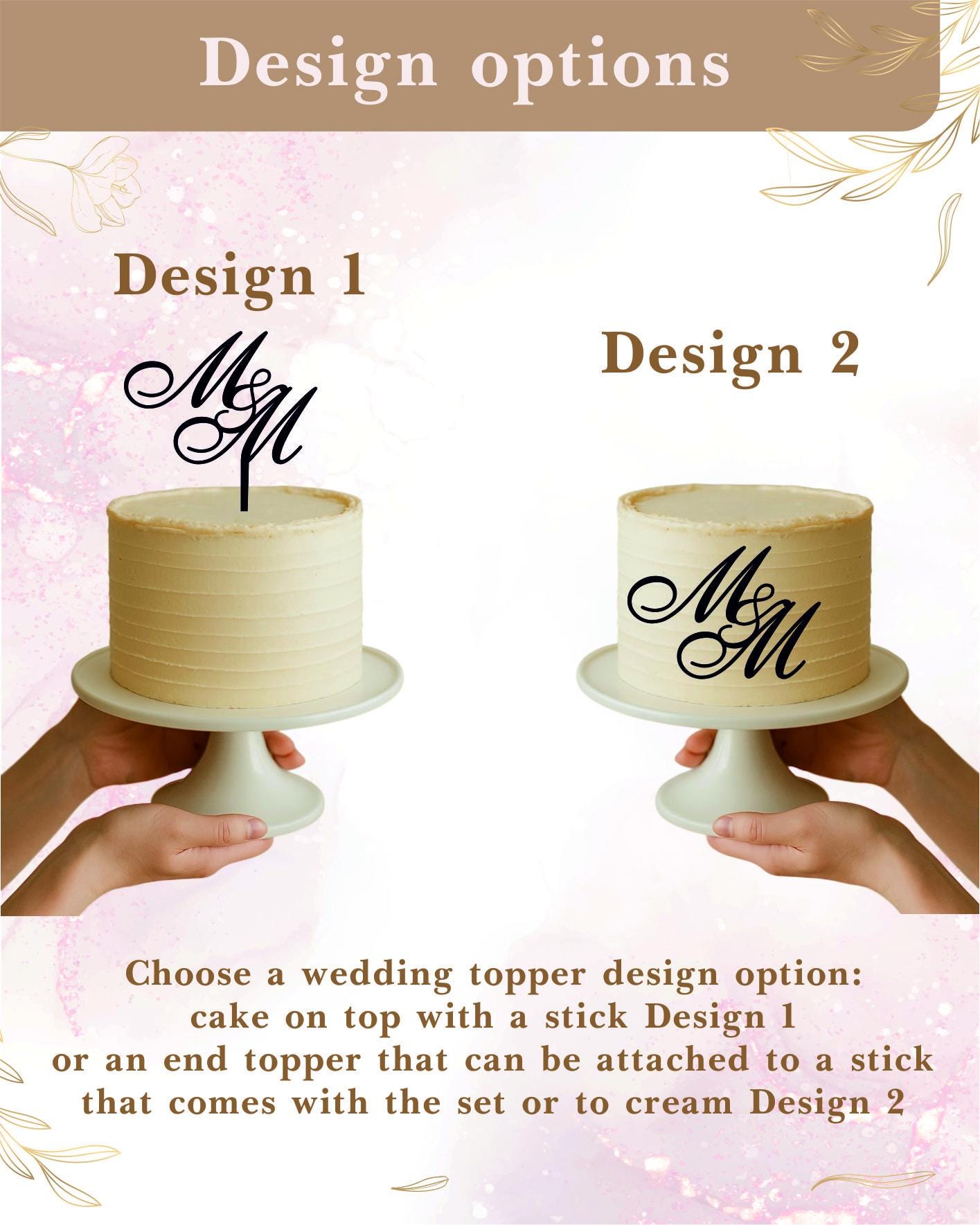 Custom Initials Wedding Cake Topper, Gold Acrylic Cake Side Monogram ...