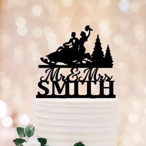 Snowmobile Wedding Cake Topper, Winter Cake Topper With Last Name ...
