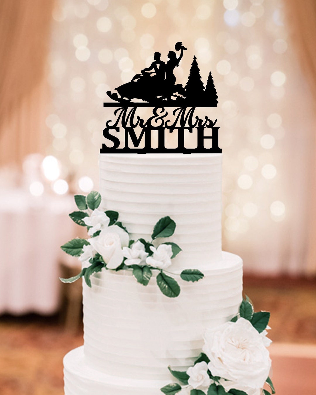 Snowmobile Wedding Cake Topper, Winter Cake Topper With Last Name ...
