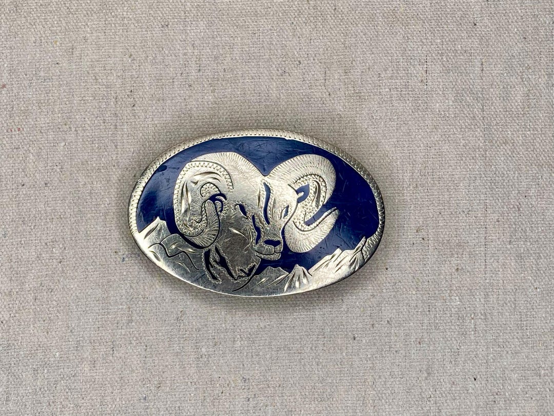 Blue & Silver Bog Horn Sheep Belt Buckle - Etsy