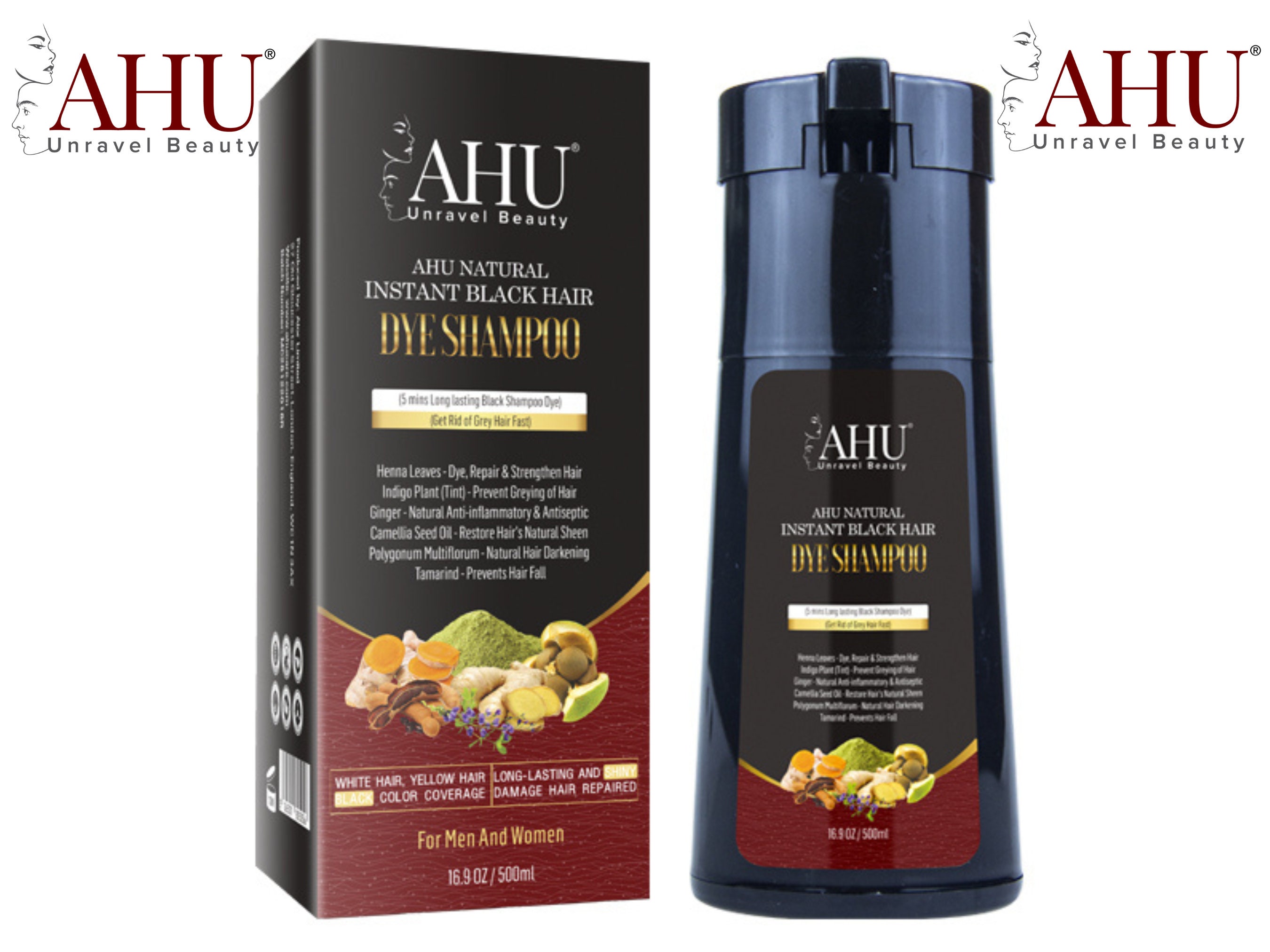 AHU Natural Instant Black Hair Dye Shampoo - Etsy