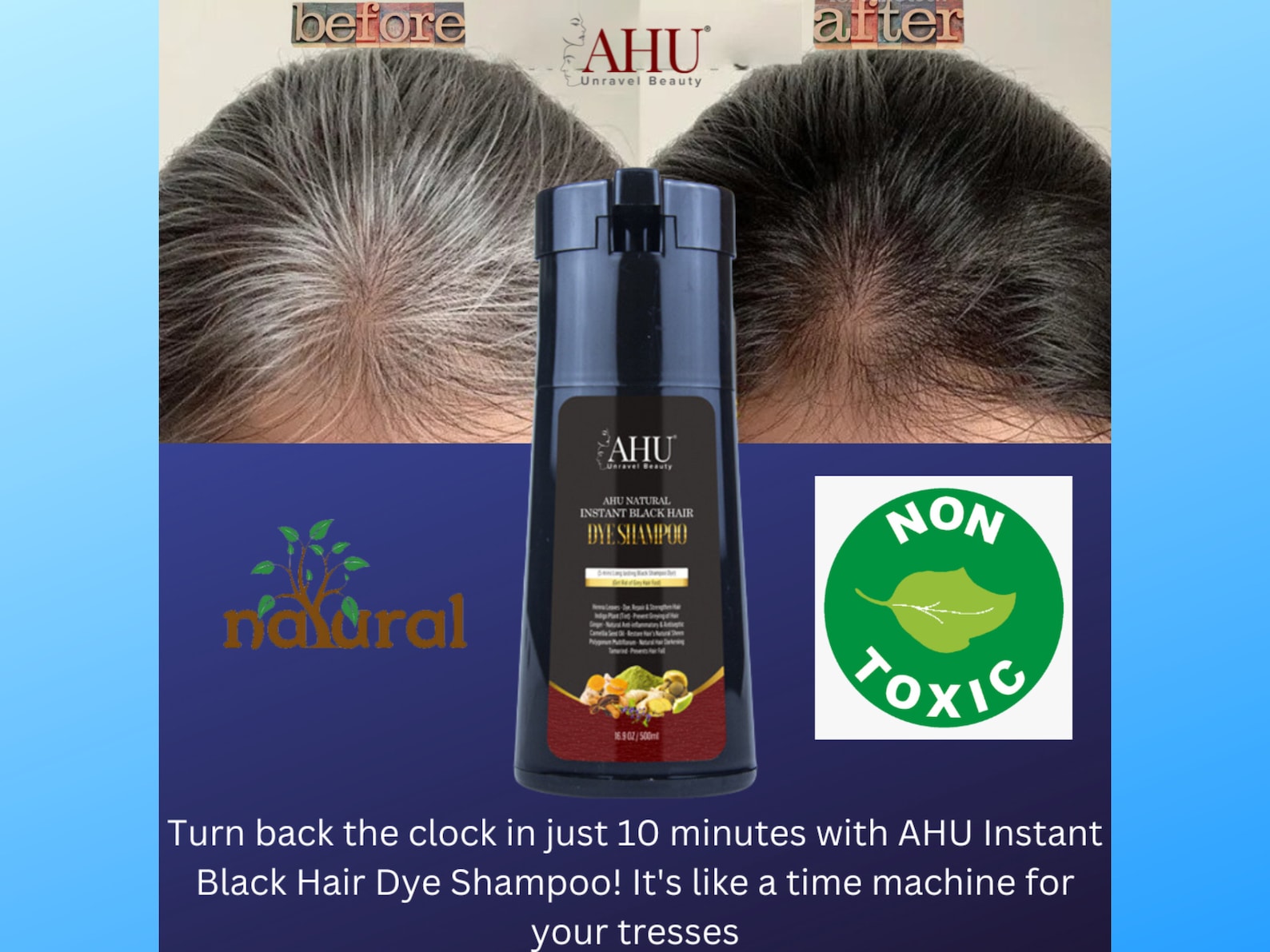 AHU Natural Instant Black Hair Dye Shampoo - Etsy