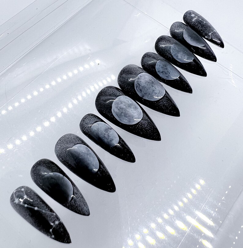 Moon Phase Nails Moon Nails Black Nails Cat Eye Nails - Etsy